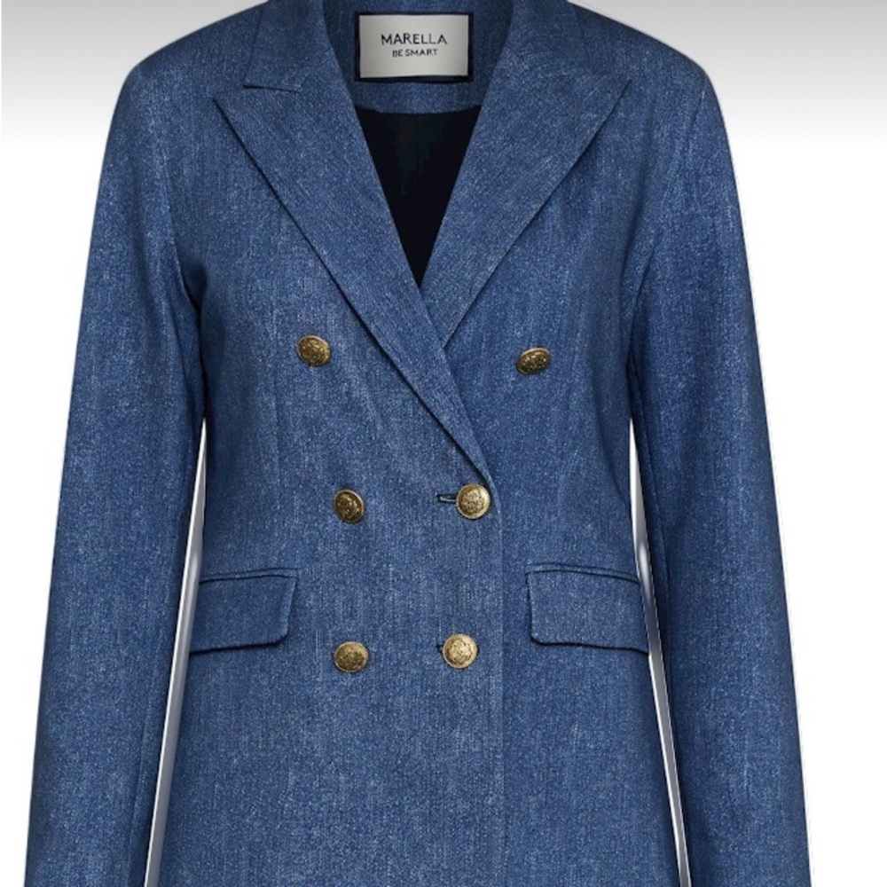 Marella Blue Futuro Double Breasted Blazer - 6 - Gem